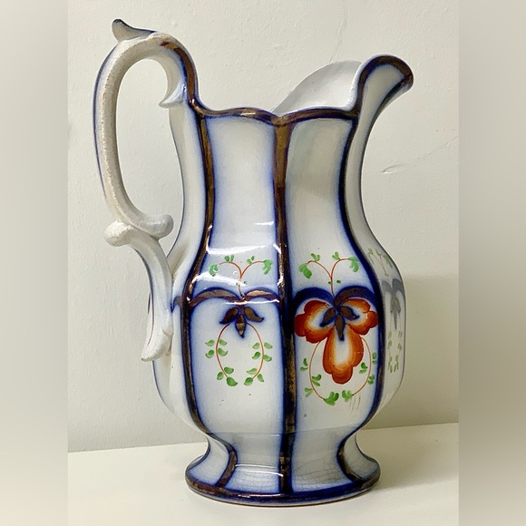 Art | 19th Century Antique Gaudy Welsh Blue Striped 8 Sided Jug Handled ...